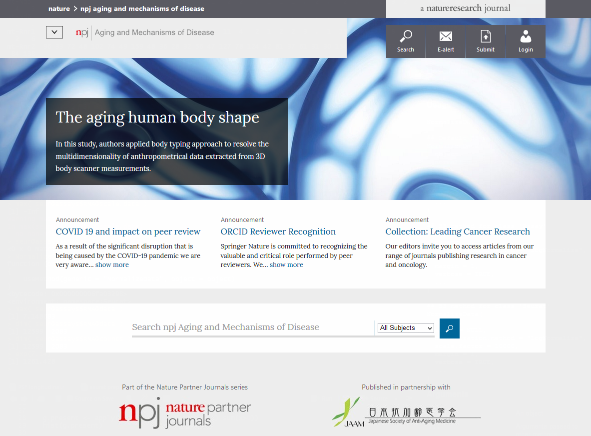 THE AGING HUMAN BODY SHAPE – FEATURED ARTICLE IN NATURE PARTNER JOURNAL ...